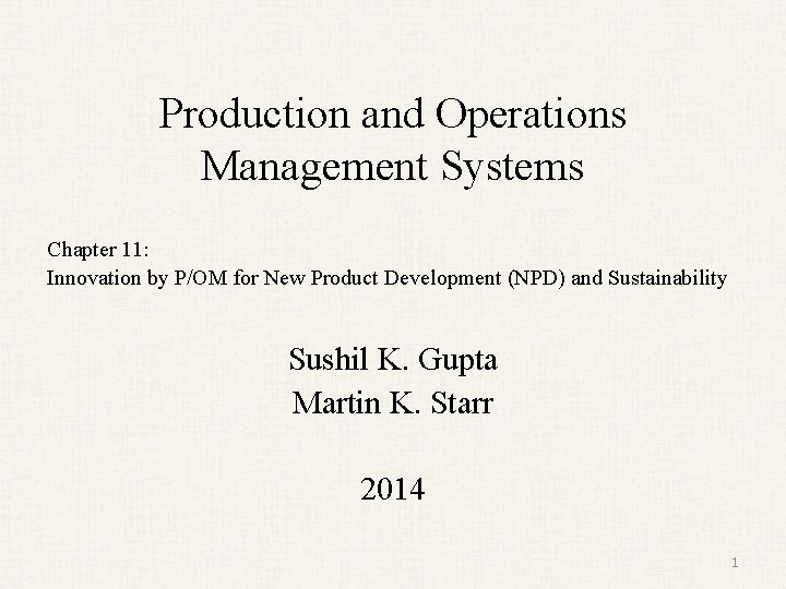 Production and Operations Management Systems Chapter 11 Innovation
