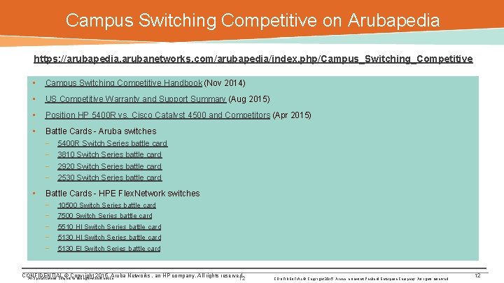 ARUBA SWITCHING CAMPUS COMPETITOR SWITCH MAPPING February 2016