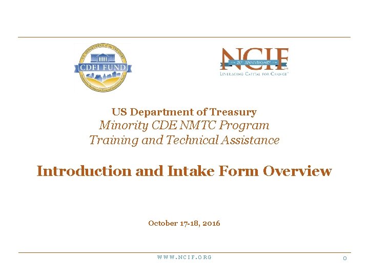 US Department of Treasury Minority CDE NMTC Program