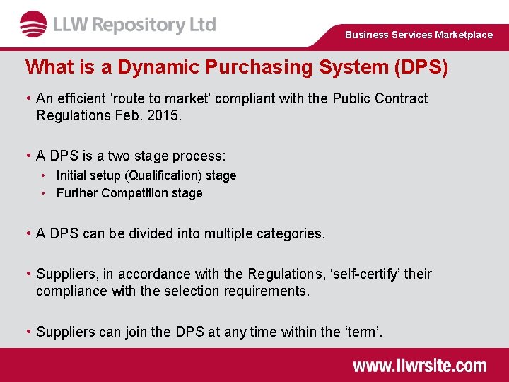 Business Services Marketplace Update Presented By Tom Crowe