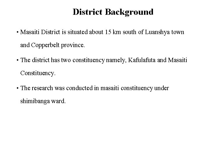 MASAITI DISTRICT ASSIGNMENT 5 COMMUNITY BASED MONITORING SYSTEM