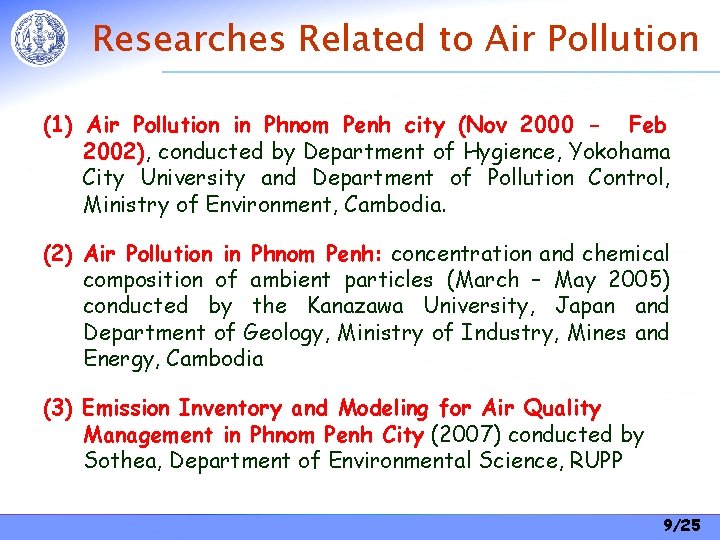 Status of Air Quality Management in Phnom Penh