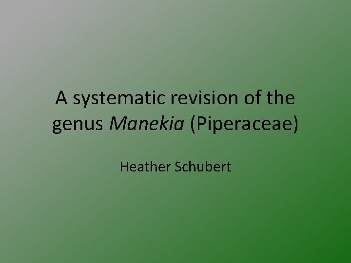 A systematic revision of the genus Manekia Piperaceae