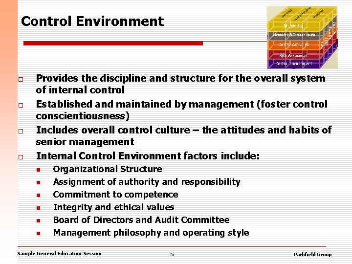 SarbanesOxley Project Summary of COSO Framework Presented by