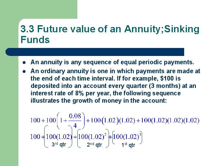 3 3 Future value of an Annuity Sinking