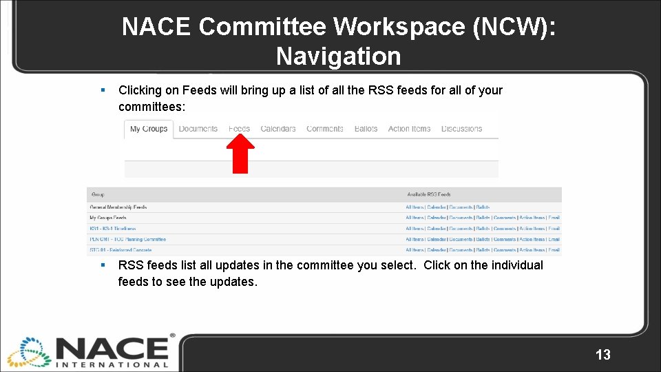 NACE Committee Workspace NCWTraining Workspace Features Navigation NACE
