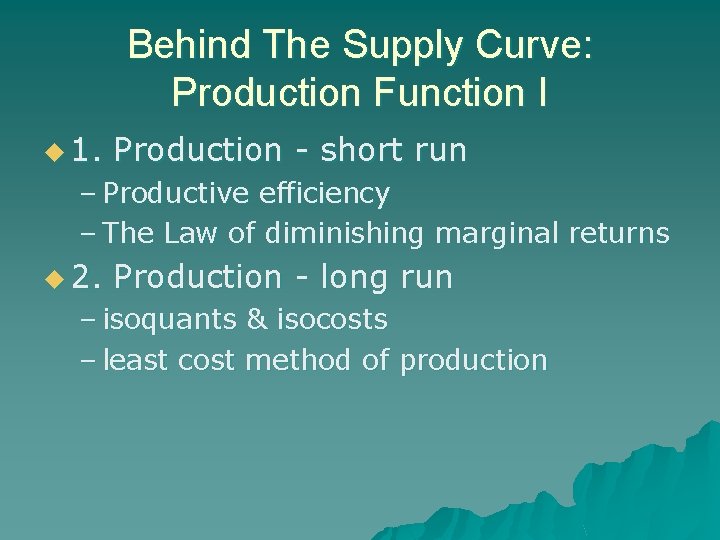 Behind The Supply Curve Production Function I u