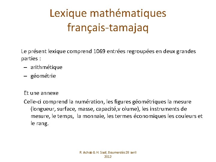 Le Lexique franaisberbre de mathmatiques 1984 Les langues