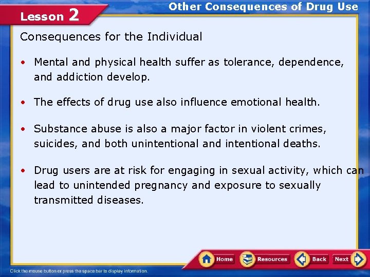 Lesson 2 Drug UseA HighRisk Behavior Substance abuse