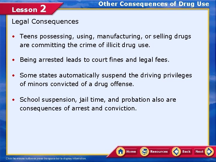 Lesson 2 Drug UseA HighRisk Behavior Substance abuse