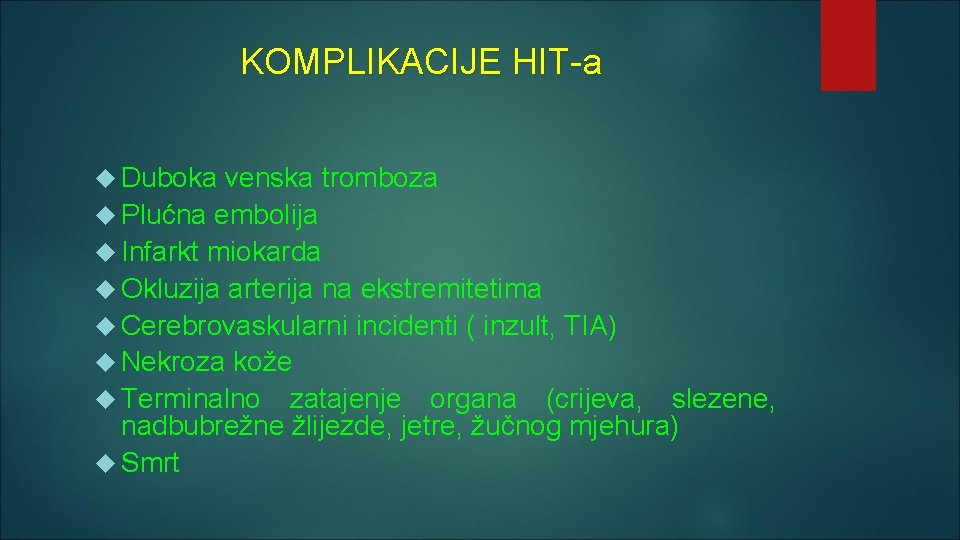 HEPARINOM INDUCIRANA TROMBOCITOPENIJA HIT dijagnostikoterapijski ...