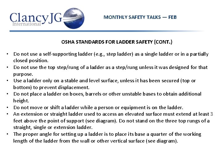 MONTHLY SAFETY TALKS FEB SAFETY FIRST Portable Ladder