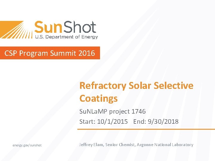 CSP Program Summit 2016 Refractory Solar Selective Coatings