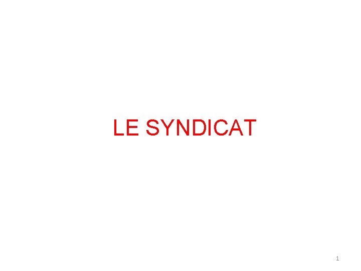 LE SYNDICAT 1 1 Le syndicat selon le