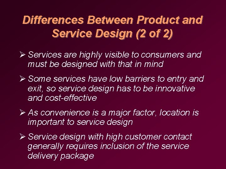 Design of Services To Accompany Russell and Taylor