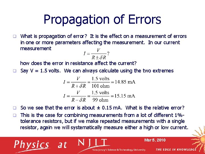 Physics 114 Lecture 11 Error Analysis Dale E