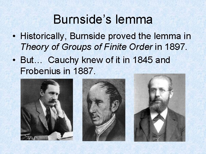 Burnsides lemma and beyond Permutations of vertices and