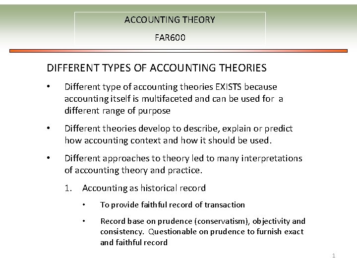 ACCOUNTING THEORY FAR 600 DIFFERENT TYPES OF ACCOUNTING