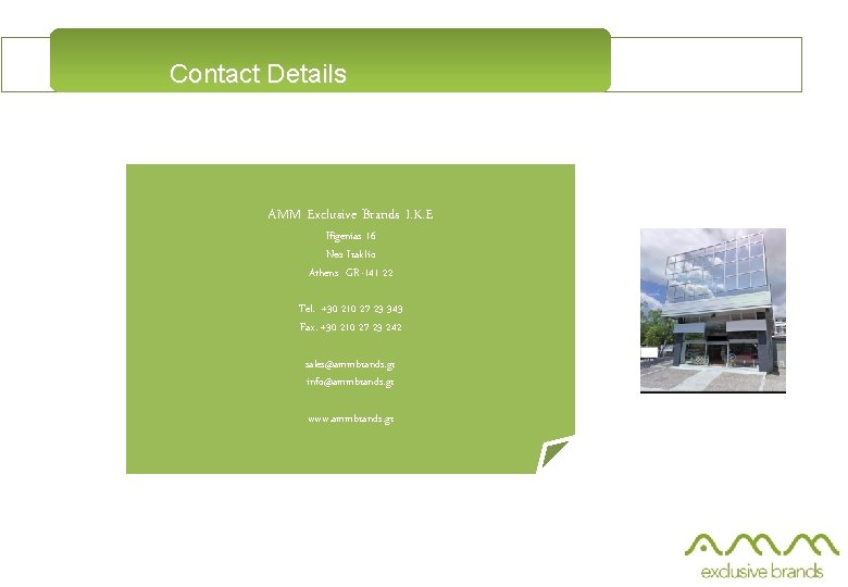Company Presentation AMM Exclusive Brands Agenda Company Formation