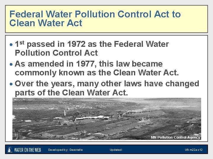 WATER QUALITY REGULATIONS Module 22 part A Regulations
