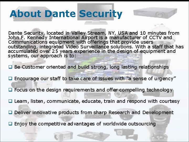 Dante Security Sales Presentation Valley Stream NY USA