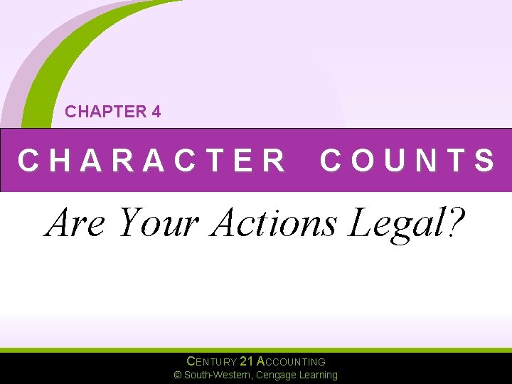 CHAPTER 4 CHARACTER COUNTS Are Your Actions Legal