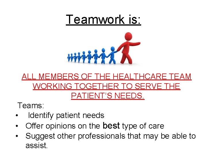 Leadership Teamwork is ALL MEMBERS OF THE HEALTHCARE