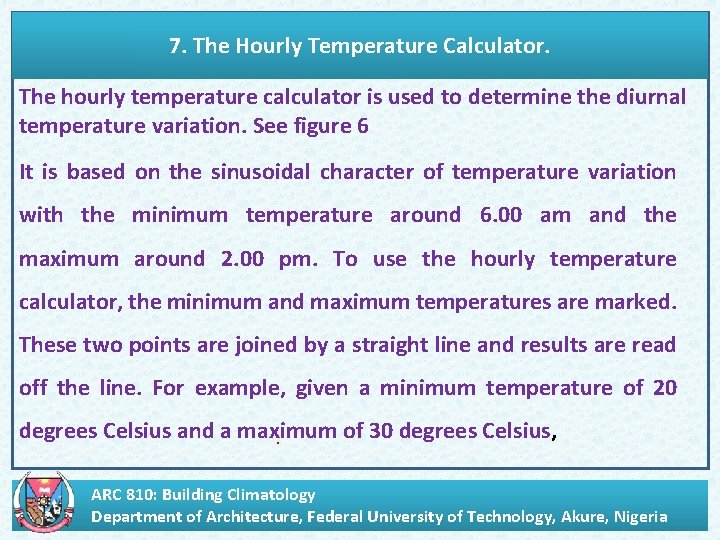 APPLIED CLIMATOLOGY ARC 810 DEPARTMENT OF ARCHITECTURE FEDERAL