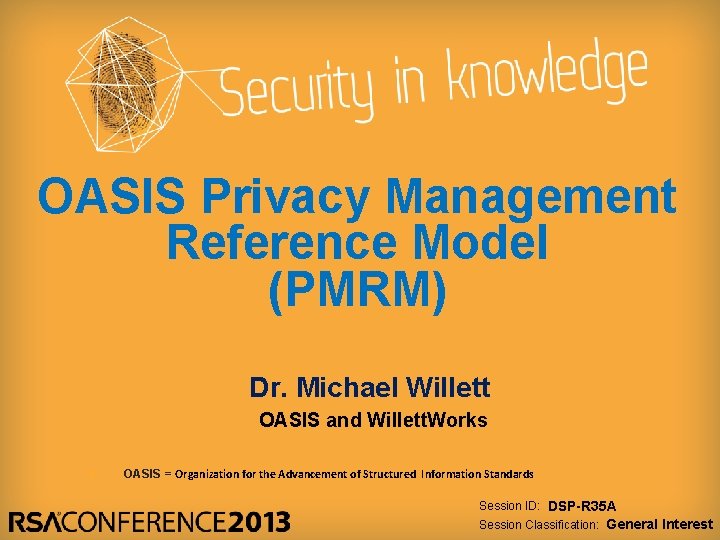 OASIS Privacy Management Reference Model PMRM Dr Michael