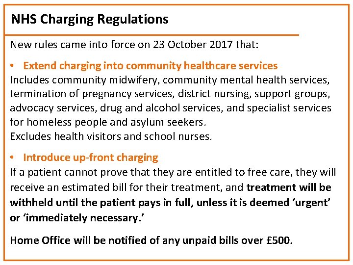 Healthcare charging and common barriers to accessing healthcare