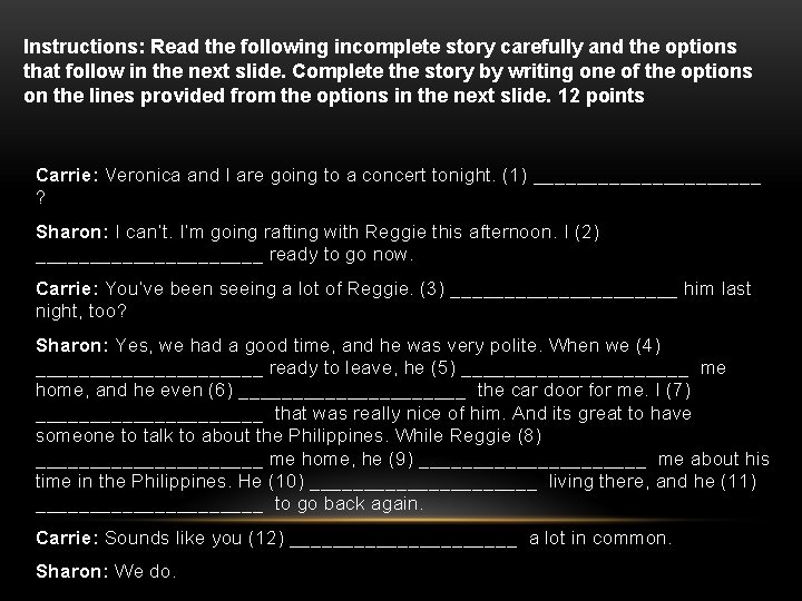 INSTRUCTIONS FOR PROJECT 1 Please read the instructions