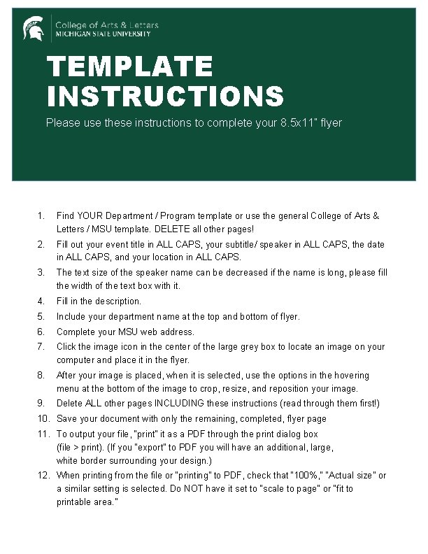 TEMPLATE INSTRUCTIONS Please use these instructions to complete