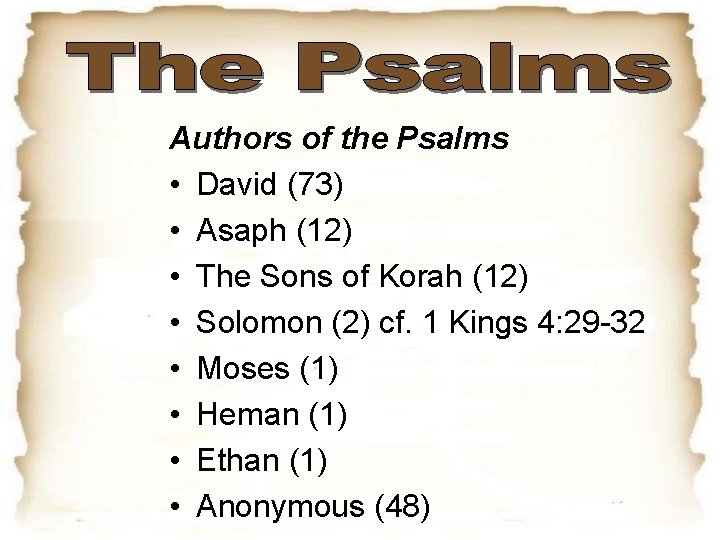 Lesson 1 Introduction to the Psalms Sing to