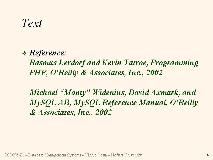 Database Management Systems Syllabus Instructor Vinnie Costa ...