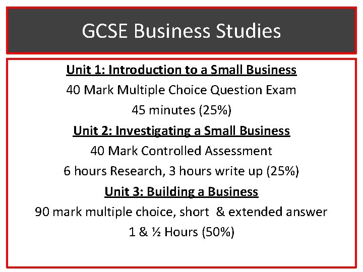 GCSE Business Studies Unit 1 Introduction to a