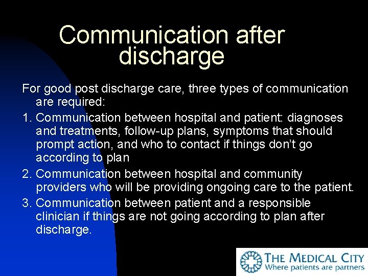Best practices in discharge planning The Medical City
