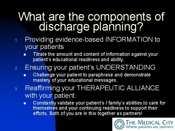 Best practices in discharge planning The Medical City