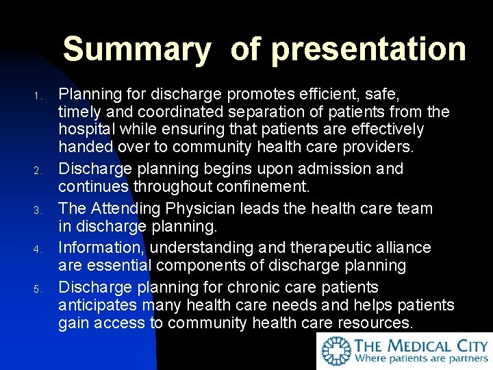 Best practices in discharge planning The Medical City