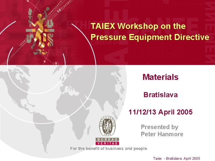 TAIEX Workshop on the Pressure Equipment Directive Materials