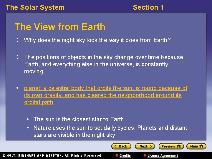 The Solar System Section 1 The View from
