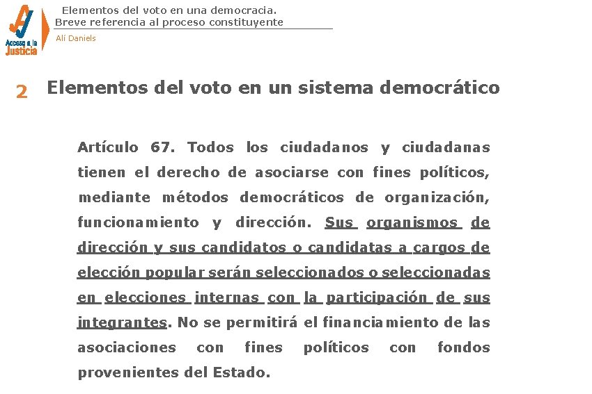 Elementos del voto en una democracia Breve referencia