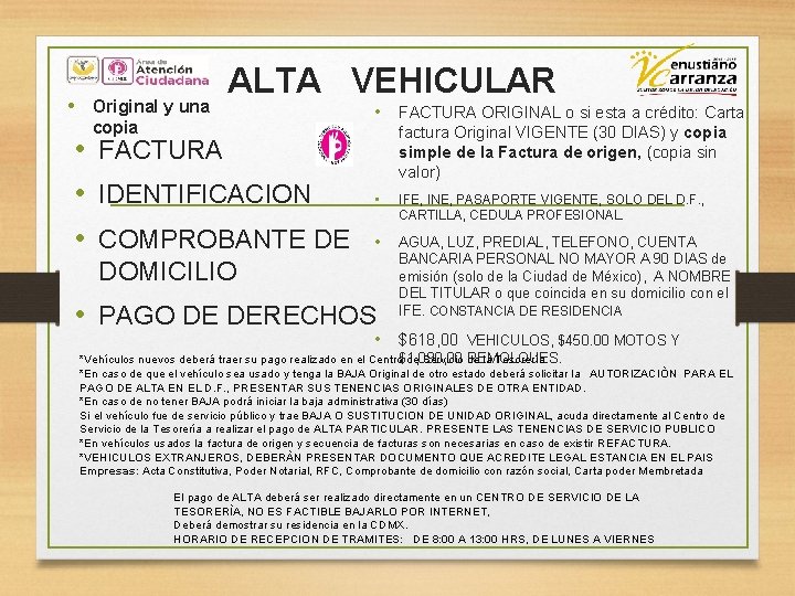 Original y una ALTA VEHICULAR copia FACTURA IDENTIFICACION