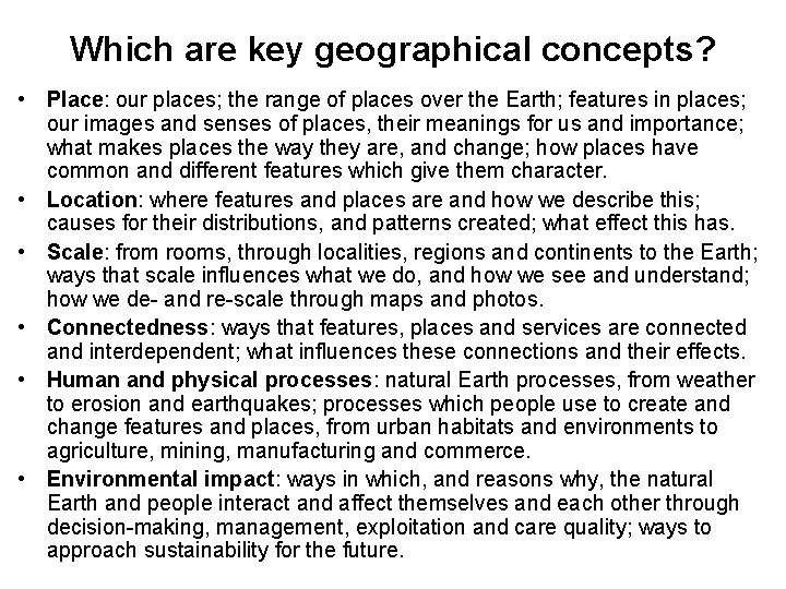 What geographical knowledge might early years primary teachers