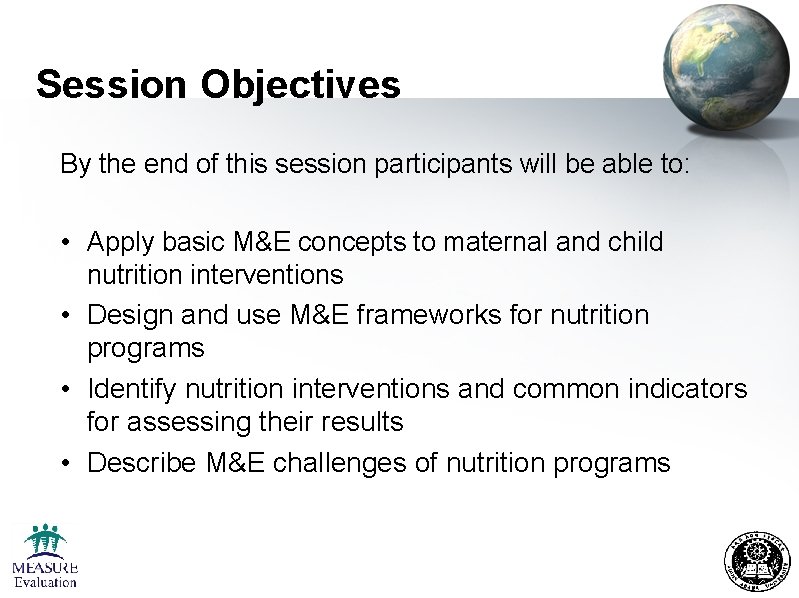 Monitoring and Evaluation Maternal and Child Nutrition Session