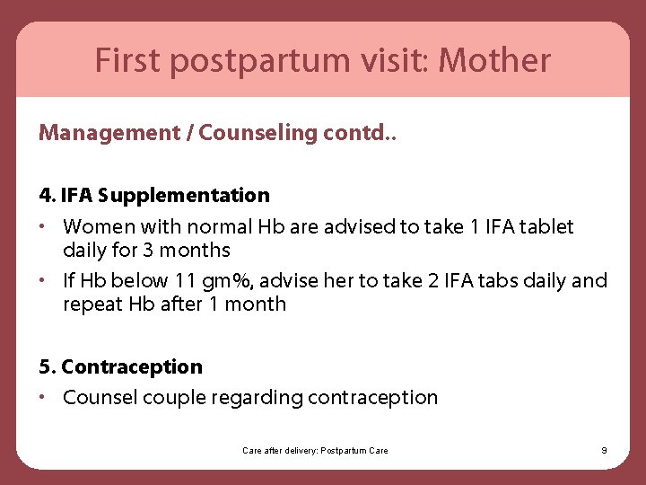 SBA Presentation 5 c Care after delivery Postpartum