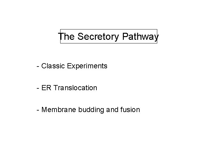 The Secretory Pathway Classic Experiments ER Translocation Membrane