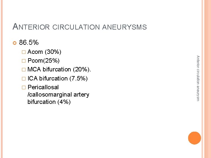 ANTERIOR CIRCULATION ANEURYSMS AND SURGICAL CONSIDERATIONS INTRODUCTION Incidence