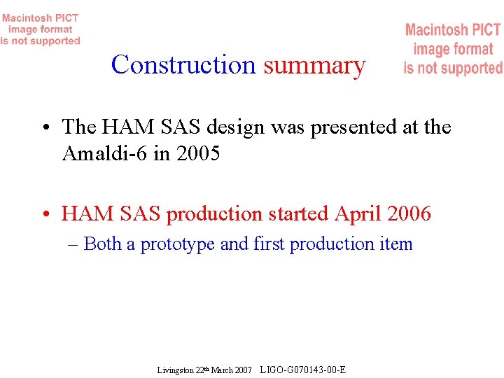 HAM SAS Passive Seismic Attenuation System Fabrication Assembly