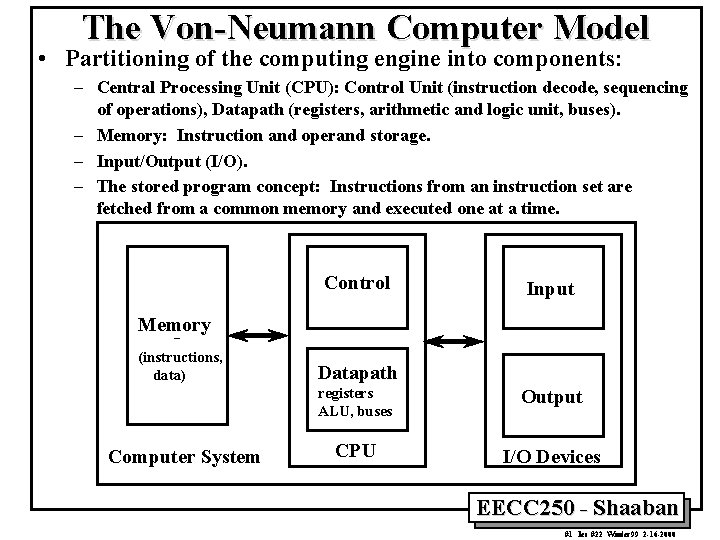 The VonNeumann Computer Model Partitioning of the computing