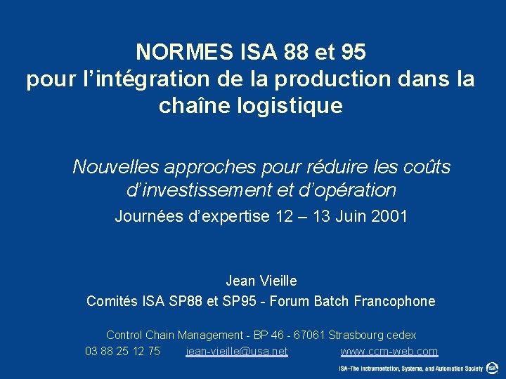 NORMES ISA 88 et 95 pour lintgration de
